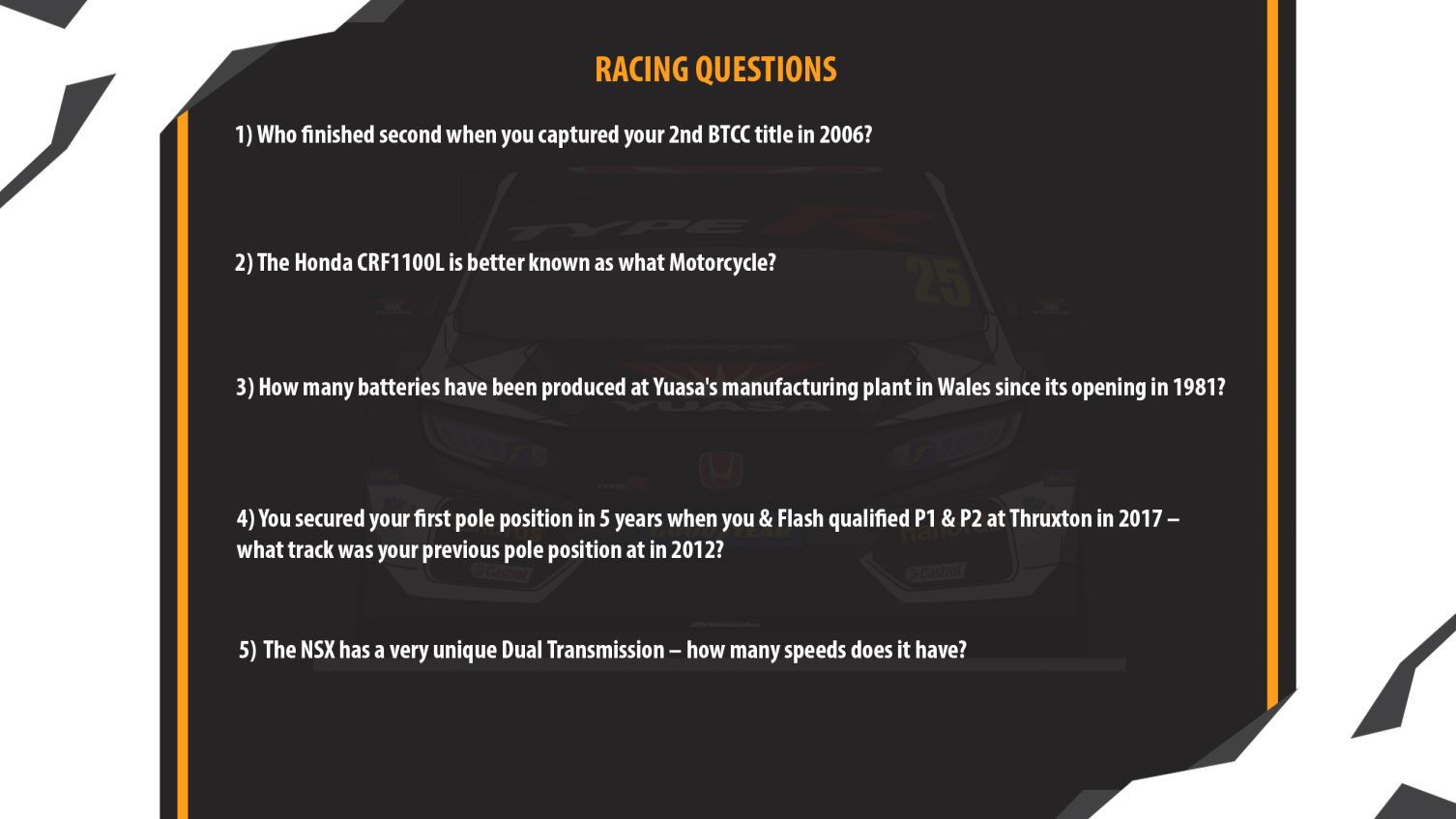 BTCC Drivers Quiz | Honda Engine Room